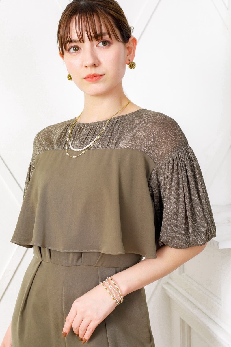 オリーブのラメチュールオールインワン | Dorry doll | M | 結婚式パーティーのレンタルドレスはリリアージュ