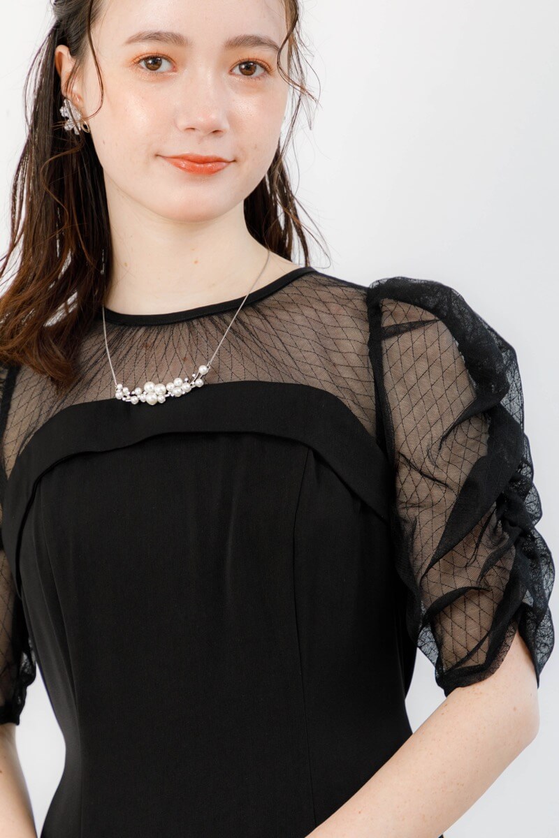 ブラックのダイヤチュールフレアドレス | Dorry doll | M | 結婚式パーティーのレンタルドレスはリリアージュ